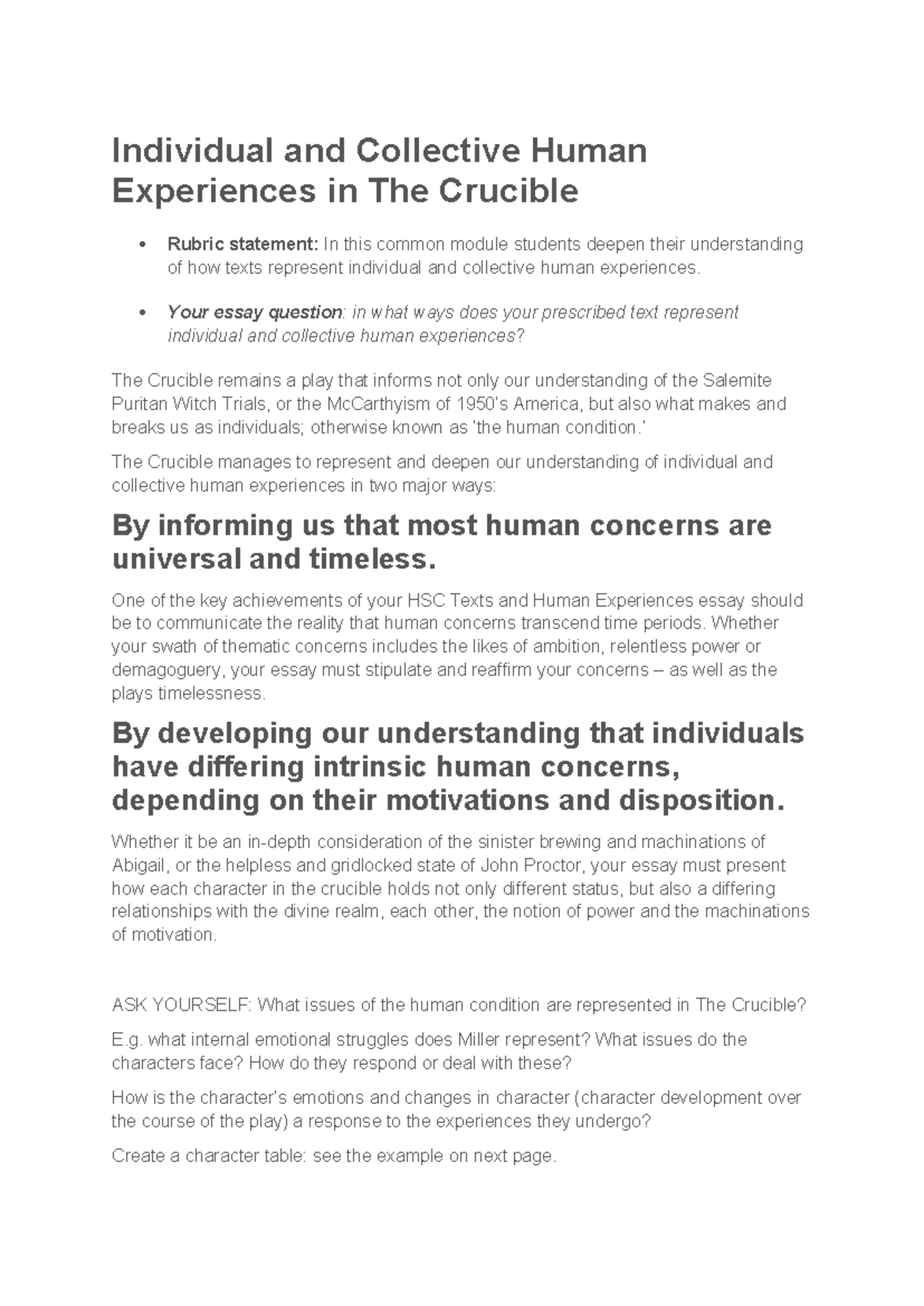 HSC English Essay: Individual & Collective Experiences in The Crucible ...