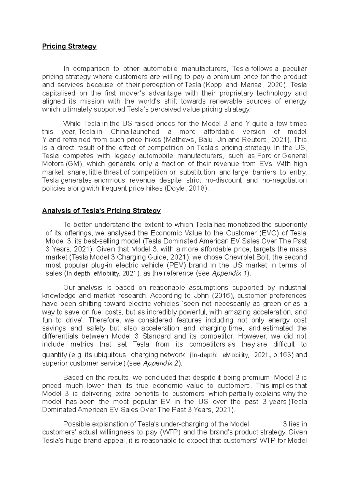 Notes-2 - Analysis of Tesla's Pricing Strategy and Market Position ...
