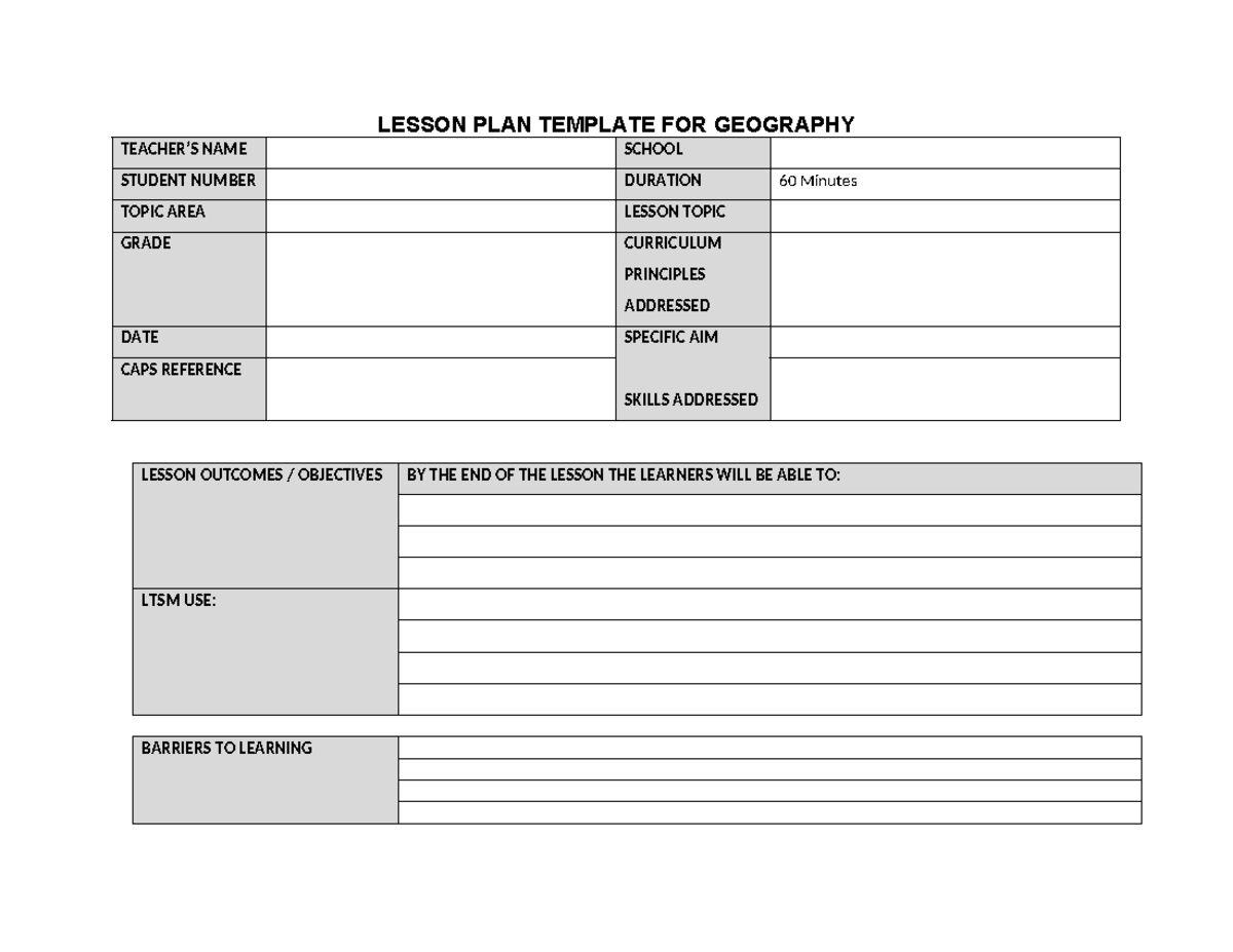 Geography Lesson Plan Template for Effective Teaching and Learning ...