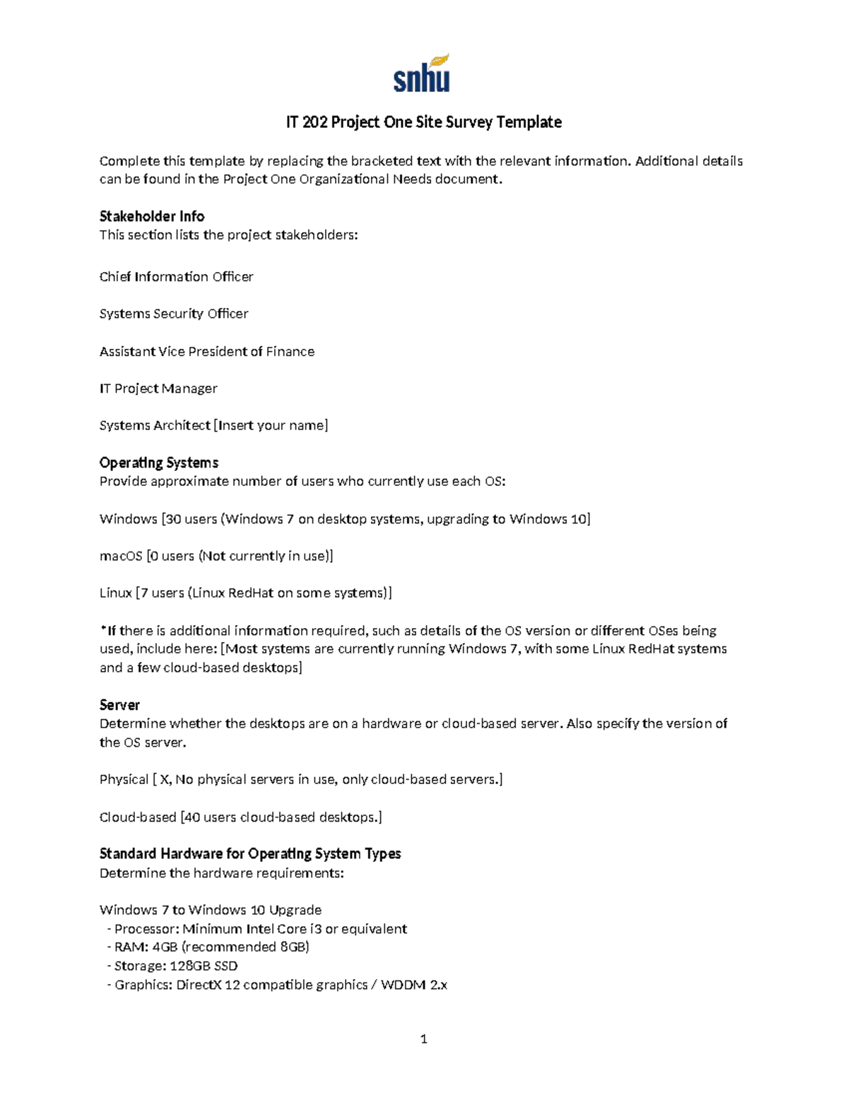 IT. 202 Project One Site Survey Template - IT 202 Project One Site ...