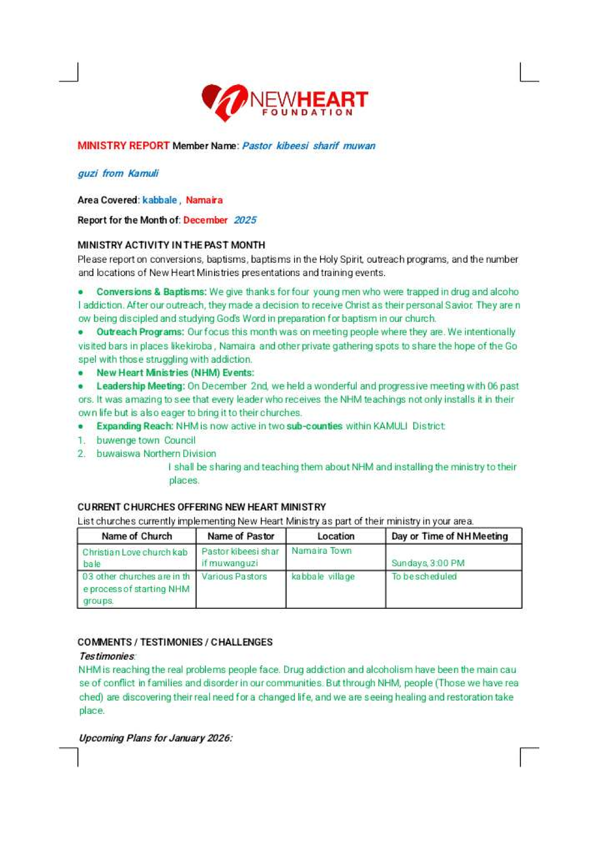 Missionary Report - NHM Activities in Kamuli District, Dec 2025 - Studocu