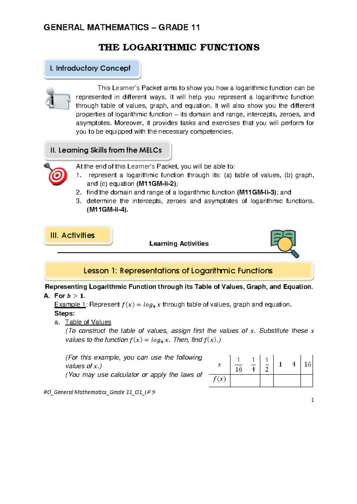 General Mathematics Grade 11: Logarithmic Functions Overview - Studocu