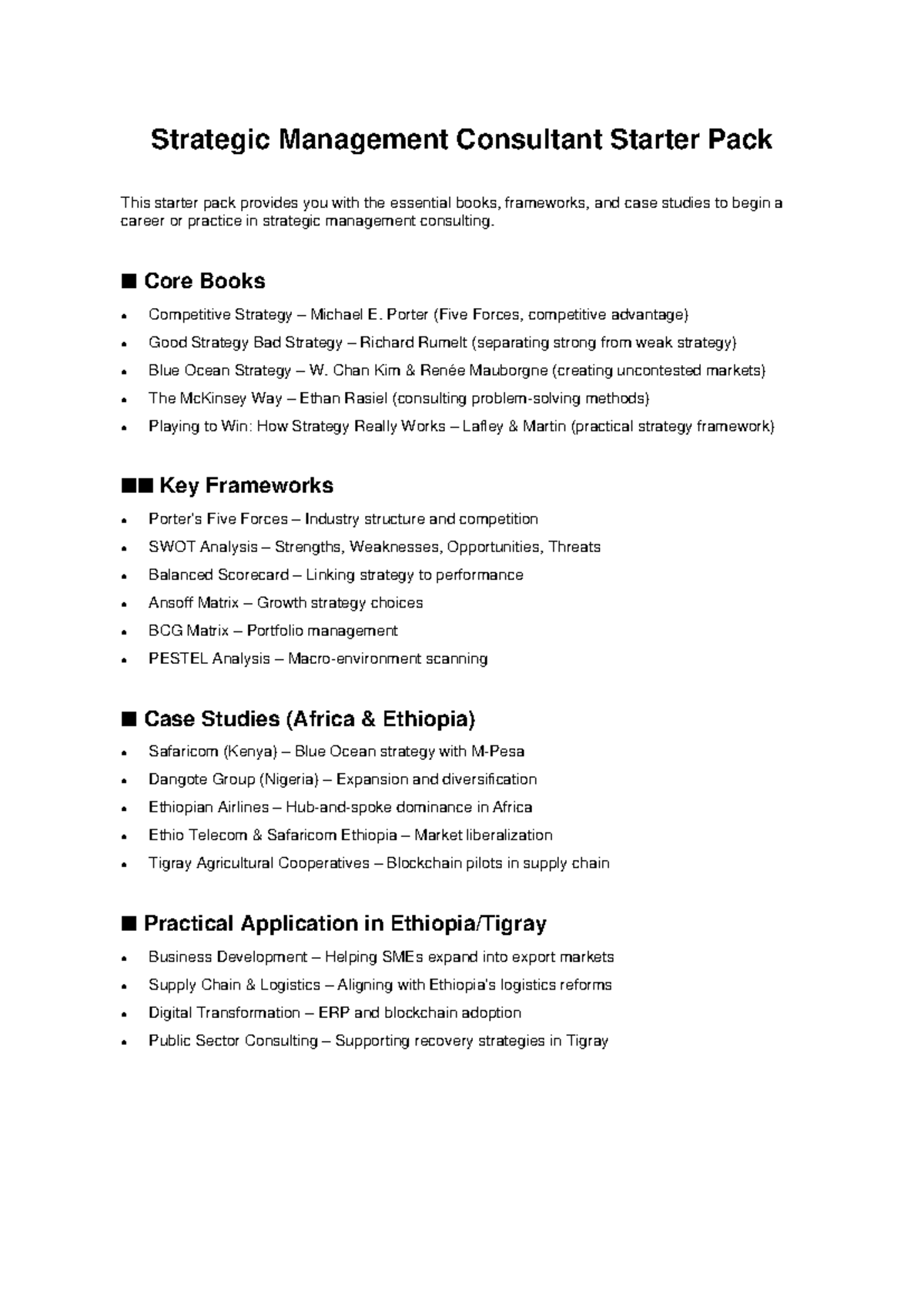 Strategic Management Consultant Starter Pack: Essential Resources - Studocu