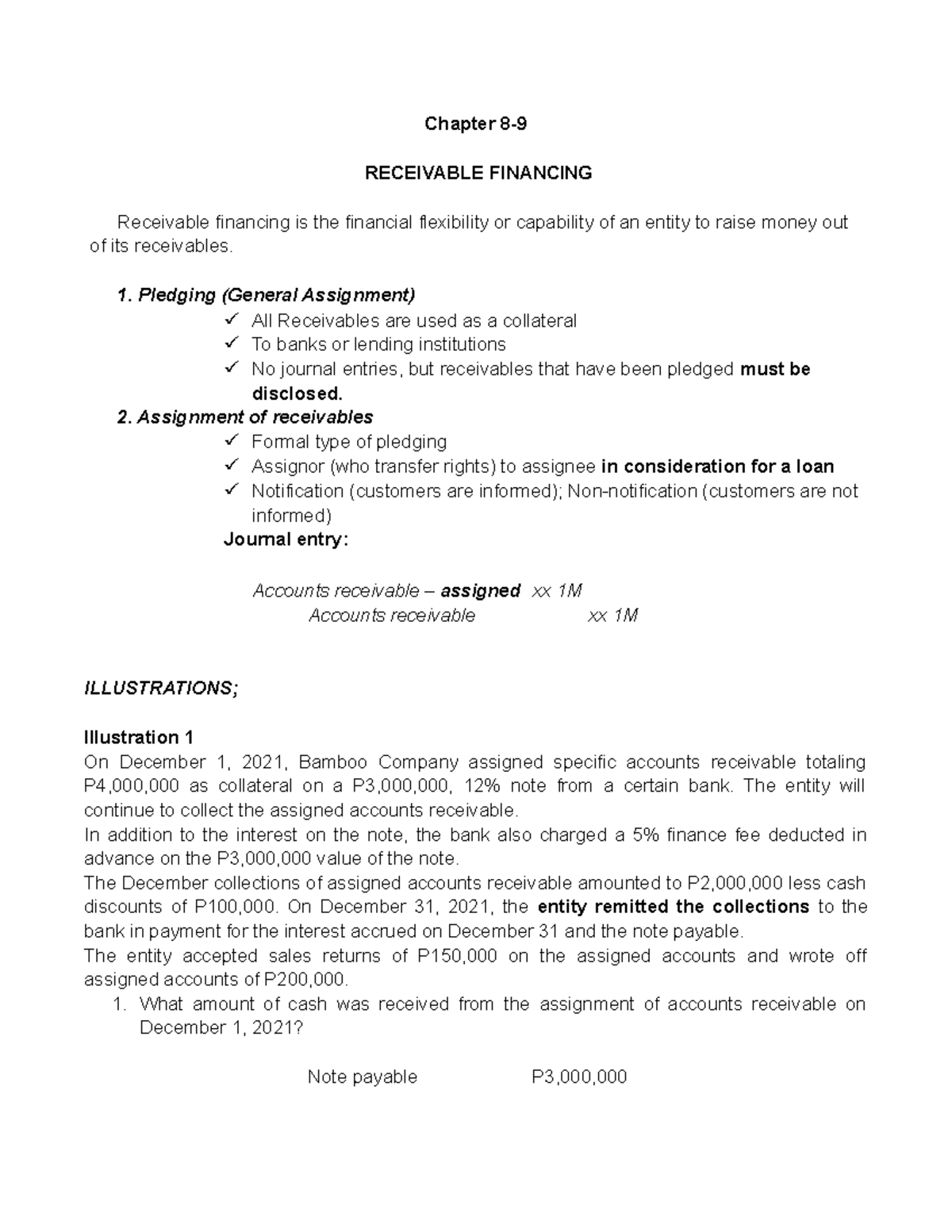 Receivable Financing Concepts and Illustrations (Ch. 8) - Studocu