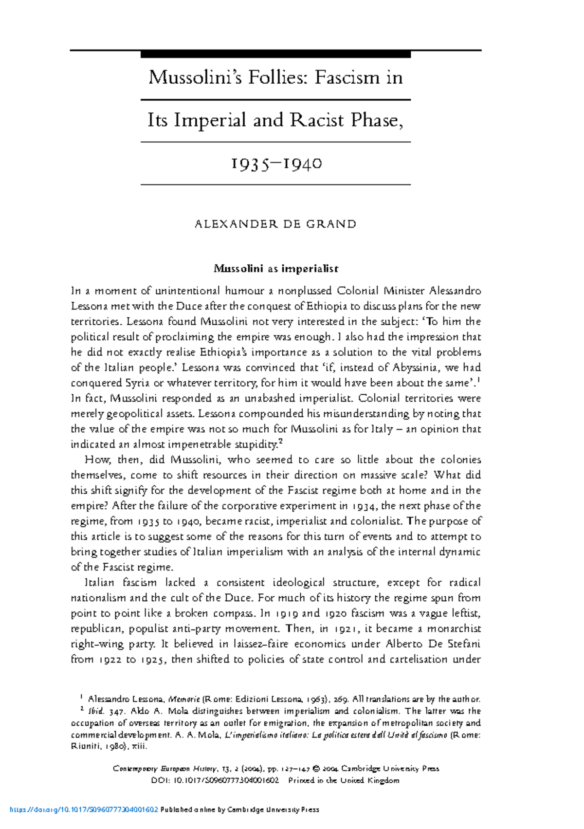 Mussolini's Follies: Fascism's Imperial and Racist Agenda, 1935-1940 ...