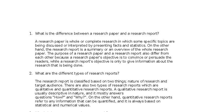 Research Paper vs. Research Report: Key Differences Explained - Studocu
