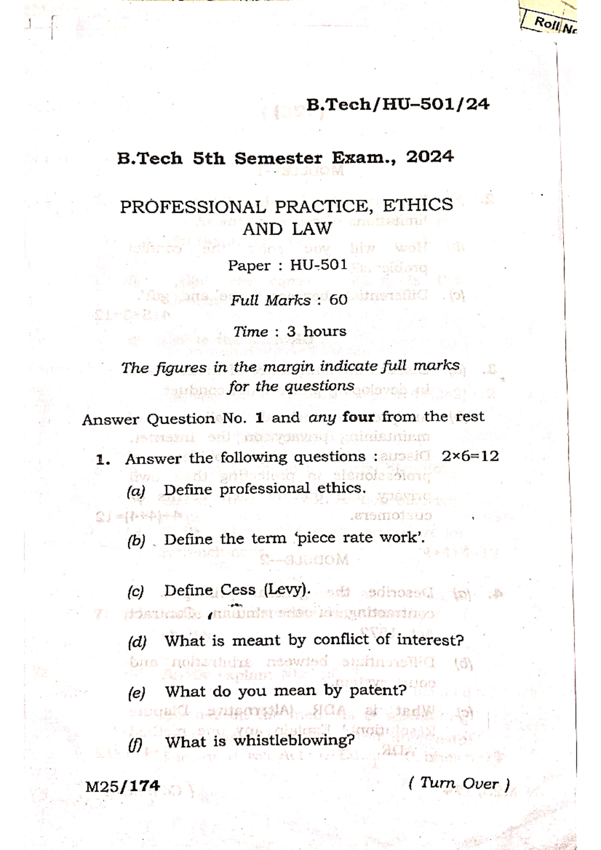 Semester Exam-3rd year 5th Sem,CSE-2024 - Roll Nc B 5th Semester Exam ...