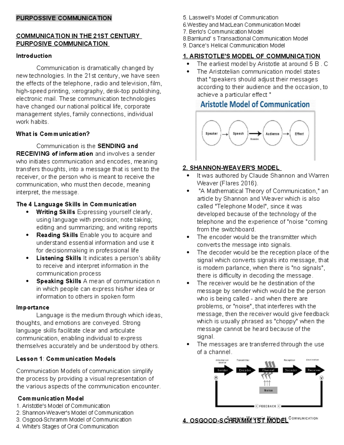 Purpossive communication handout - PURPOSSIVE COMMUNICATION COMMUNICATION IN THE 21ST CENTURY ...