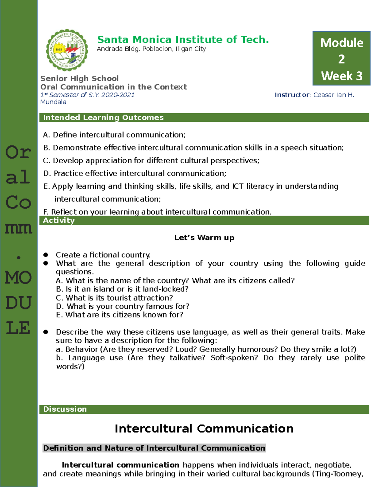 Oral Comm Module 3-4: Exploring Intercultural Communication Skills ...