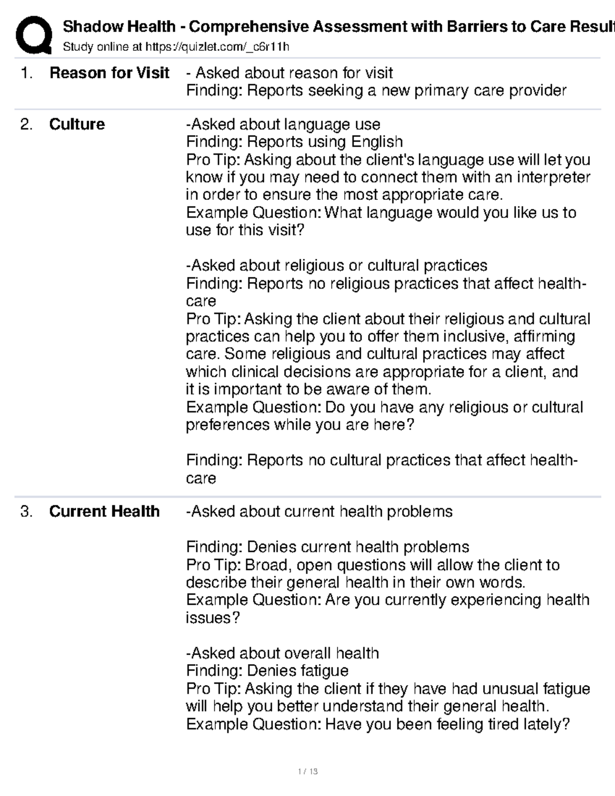 Shadow Health Comprehensive Assessment Overview - Studocu