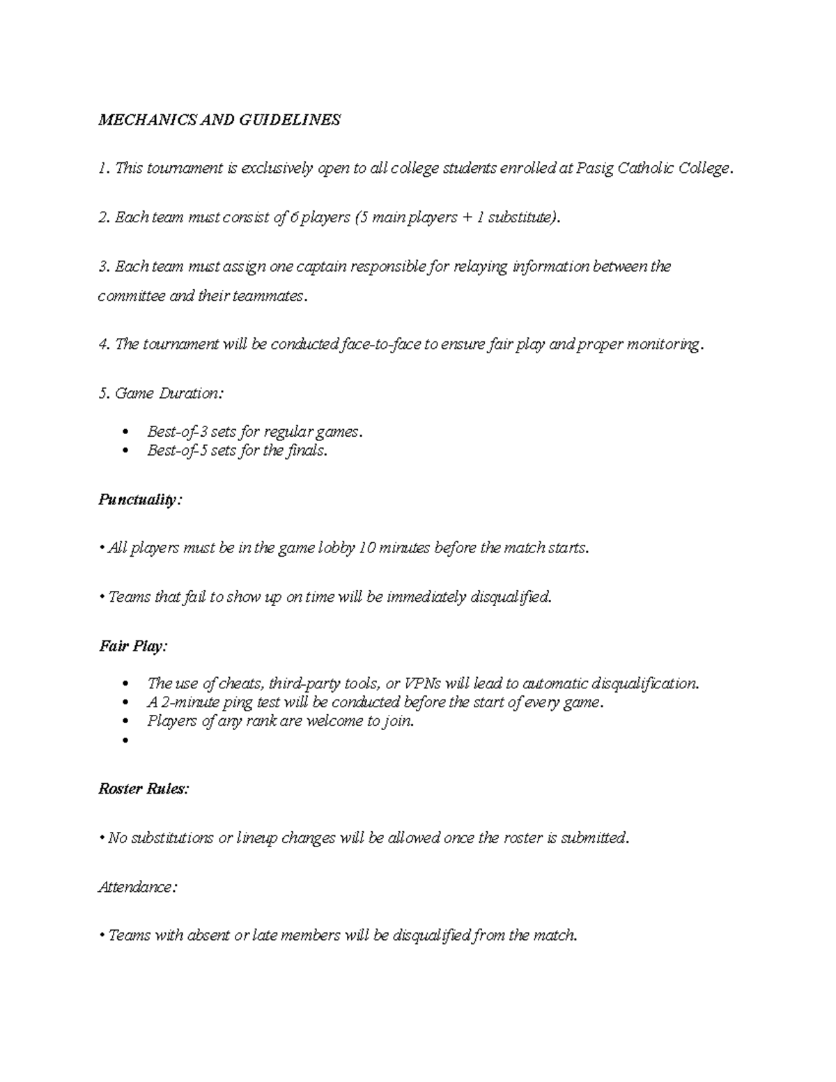 MLBB Intramurals Guidelines 2026: Tournament Mechanics & Rules - Studocu