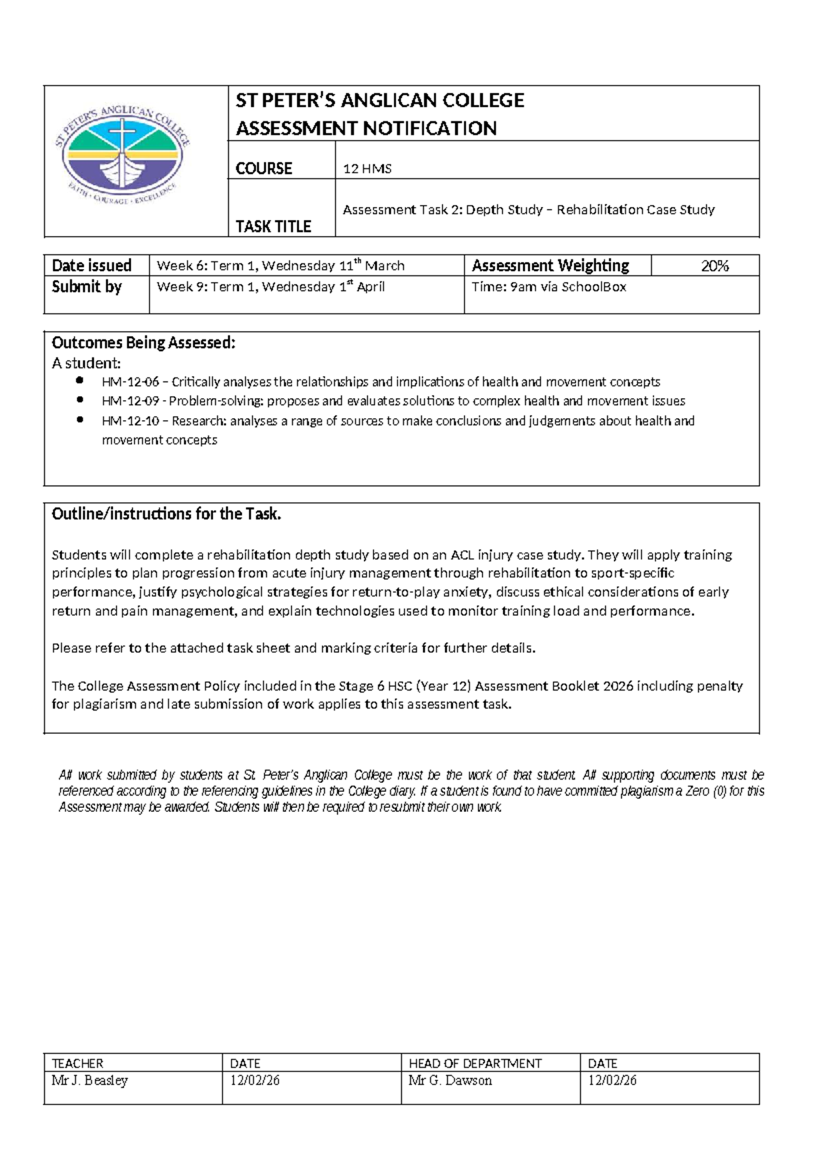 Assessment 12 HMS Task 2: Rehabilitation Case Study Analysis - Studocu