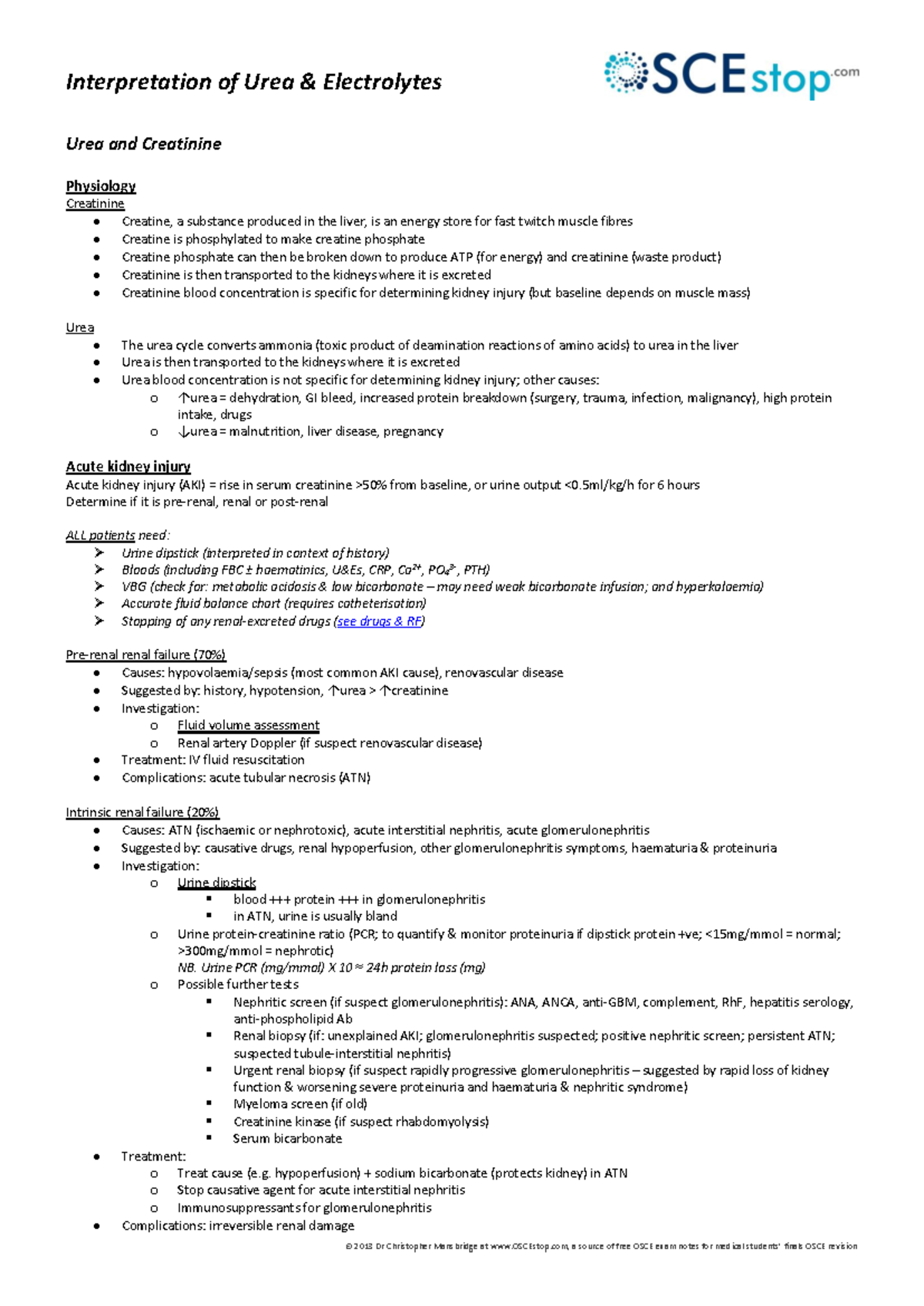 U&Es interpretation - Interpretation of Urea Electrolytes Urea and ...
