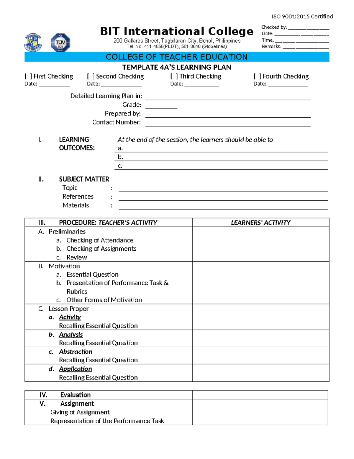 Lesson-Plan-4A - A lesson plan is a detailed outline that guides ...
