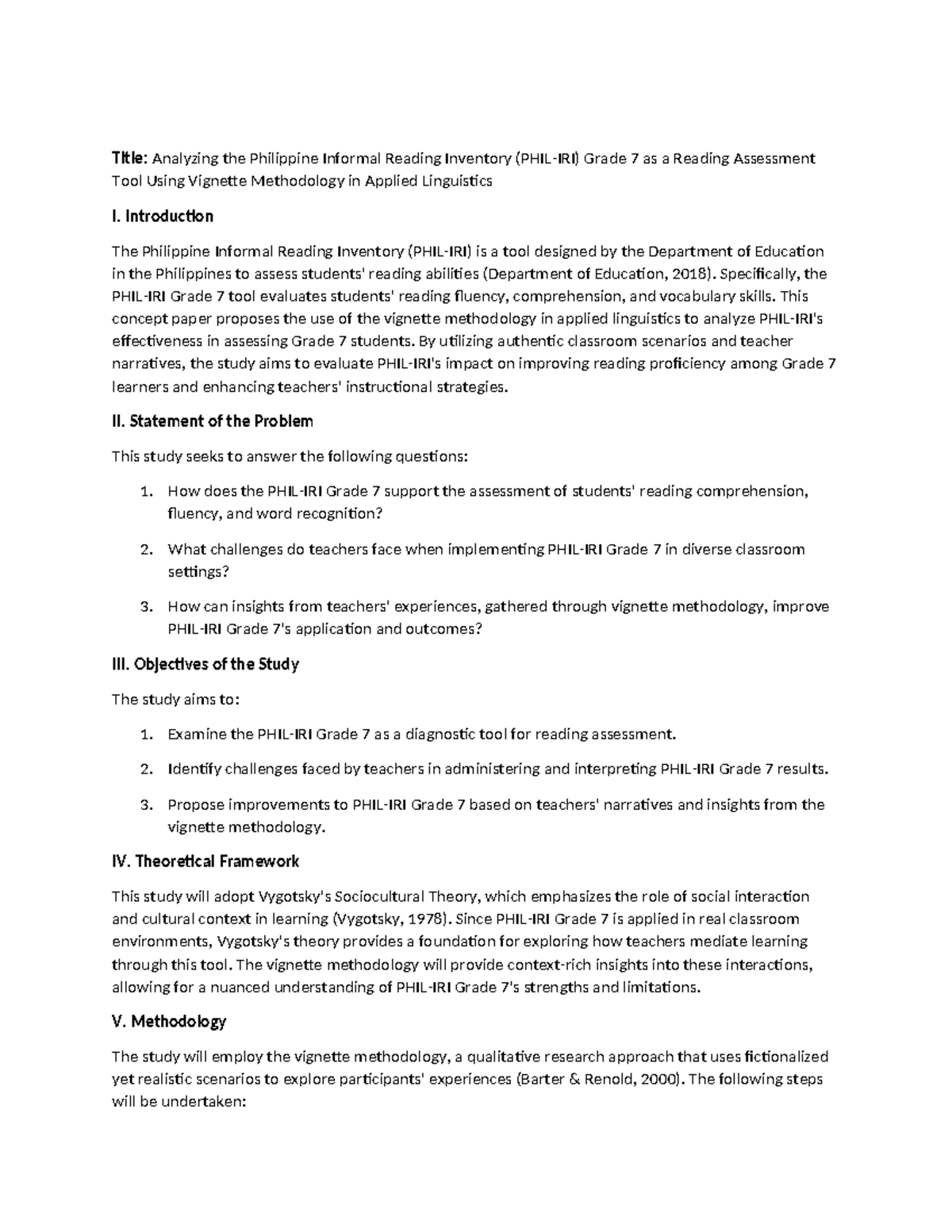 Analyzing the Philippine Informal Reading Inventory Grade 7: A Vignette ...