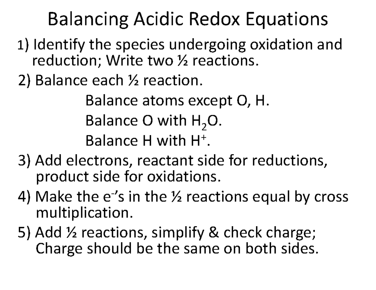 CHEM135 Lecture 15: Balancing Acidic & Basic Redox Reactions - Studocu