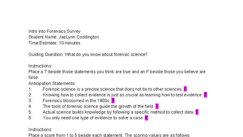 Forensic Science Survey: Understanding Key Concepts and Truths - Studocu