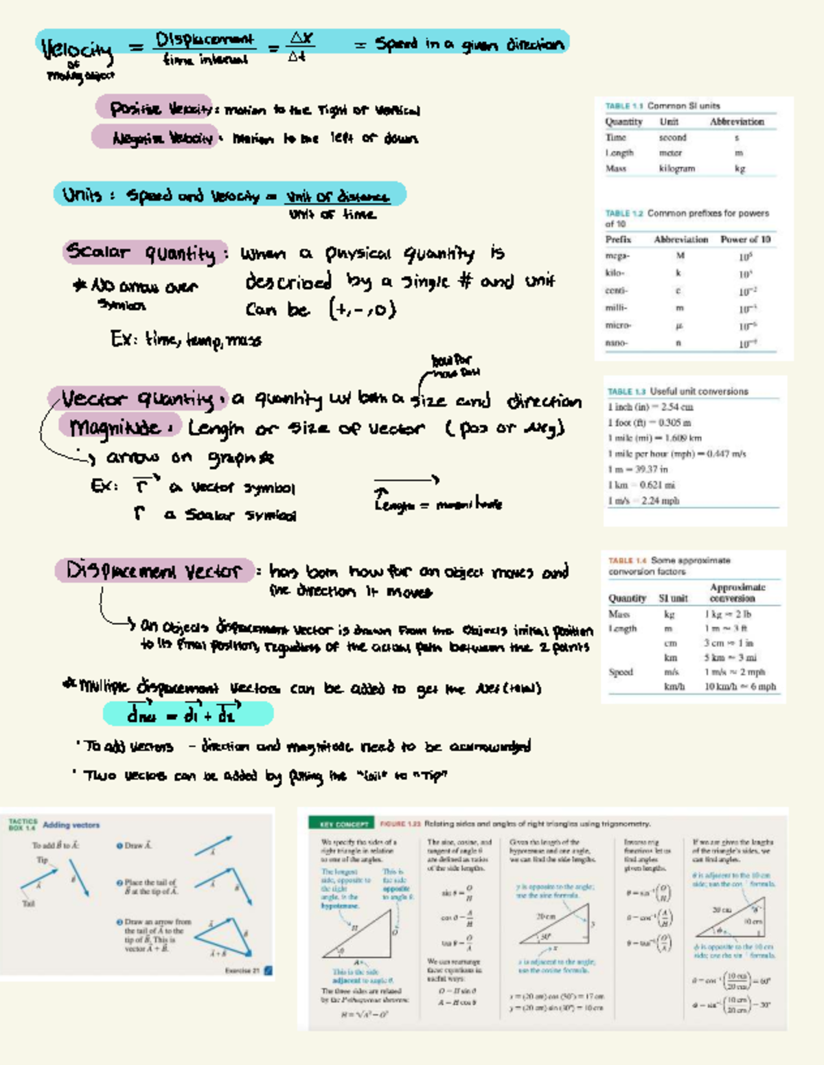 Physics 122 - Notes on Velocity, Displacement, and Vectors - Studocu