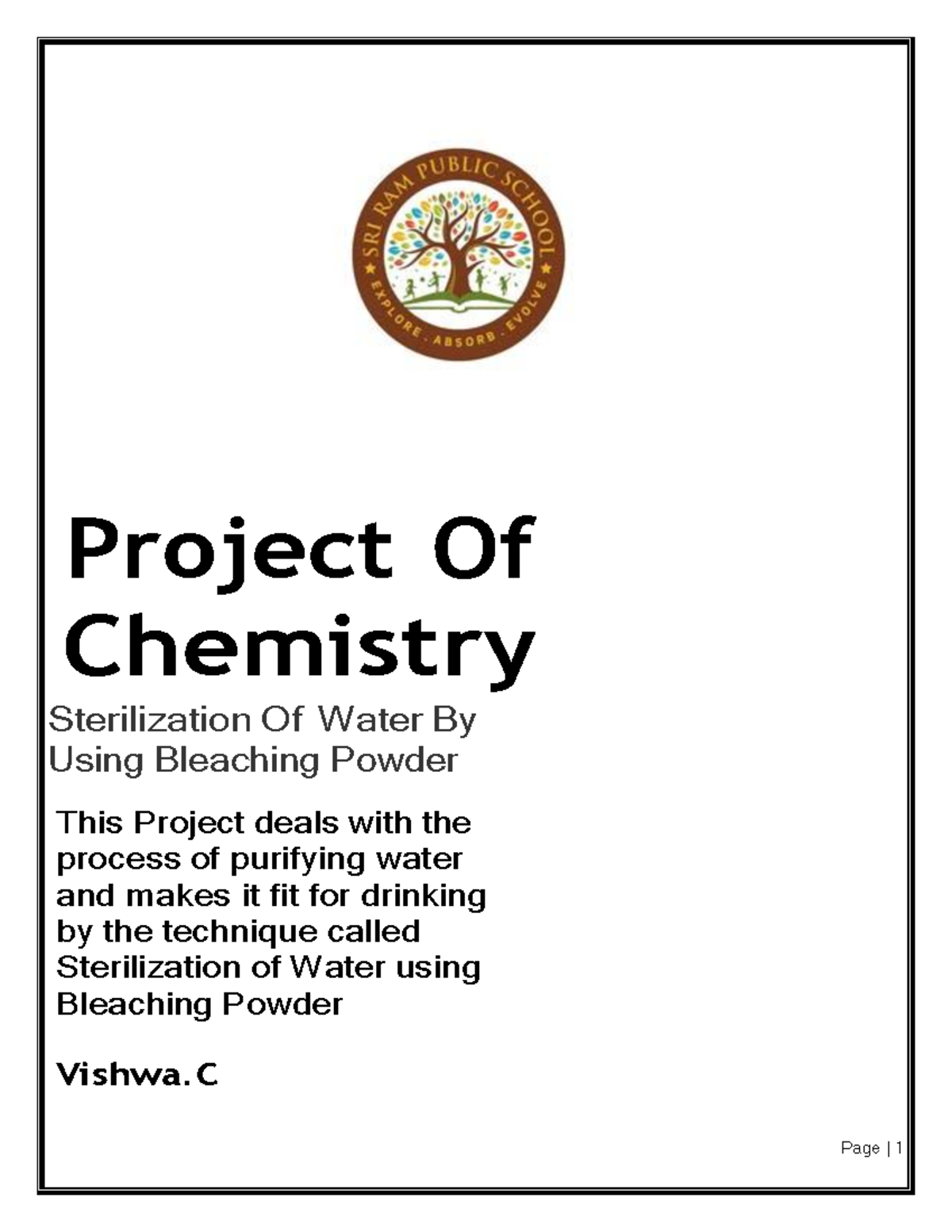 Chemistry Project: Sterilization of Water Using Bleaching Powder (Class XII) - Studocu