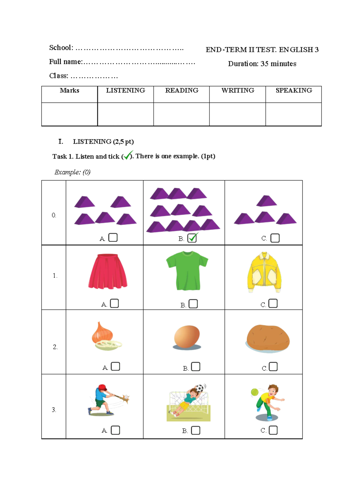 TEST 2 - English Listening, Reading, Writing, Speaking for 4th Grade ...