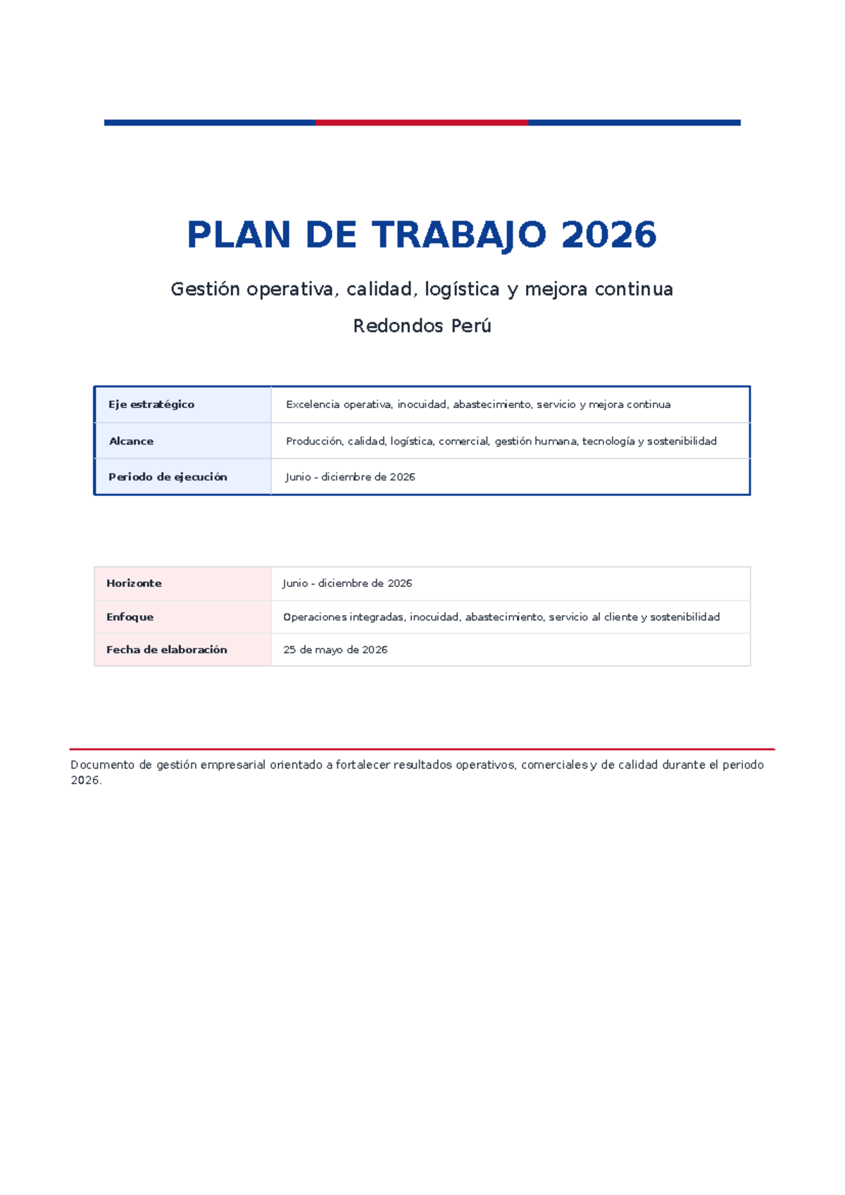 Plan de Trabajo Corporativo 2026 - Redondos Perú: Mejora Continua y ...