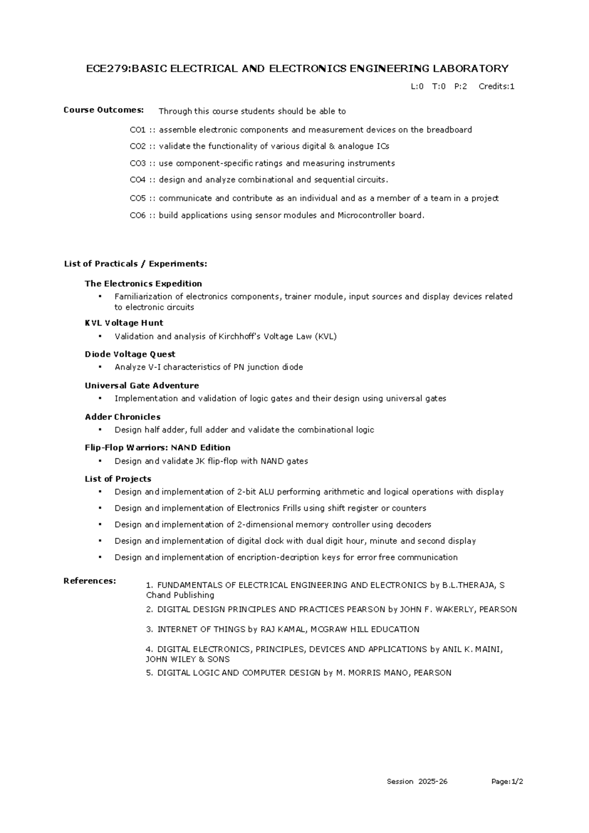 ECE279: Basic Electrical & Electronics Engg Lab Practical Guide - Studocu