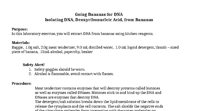 DNA Extraction Lab: Isolating DNA from Bananas - Studocu