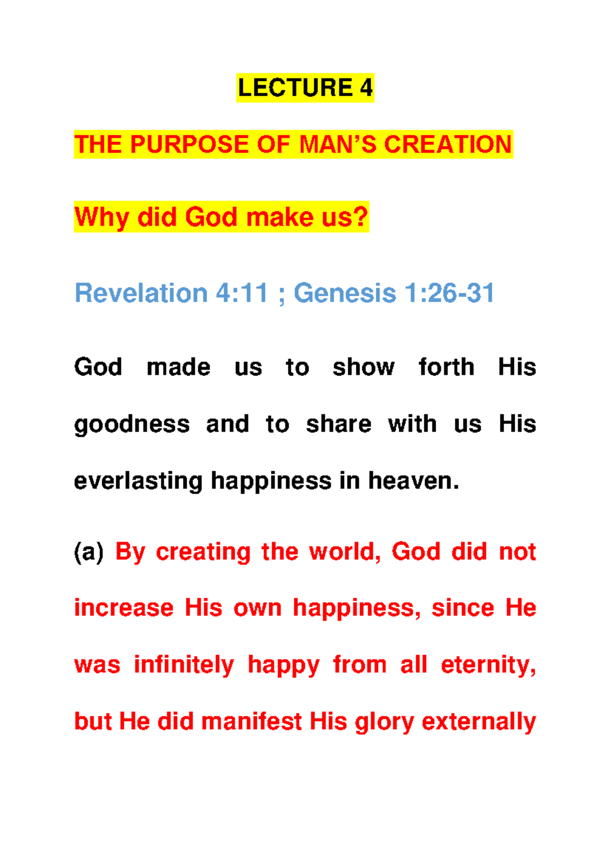 LECTURE 4: THE PURPOSE OF CREATION - Understanding God's Intentions ...