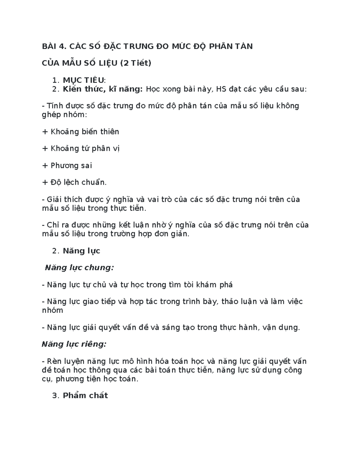 BÀI 4: CÁC SỐ ĐẶC TRƯNG ĐO MỨC ĐỘ PHÂN TÁN (2 Tiết) - Studocu
