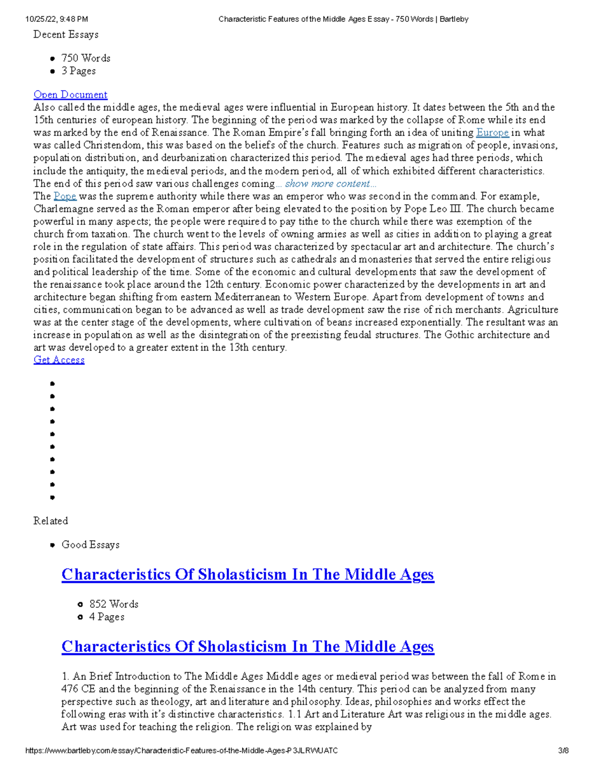 Characteristic Features of the Middle Ages - Essay Notes (750 Words ...