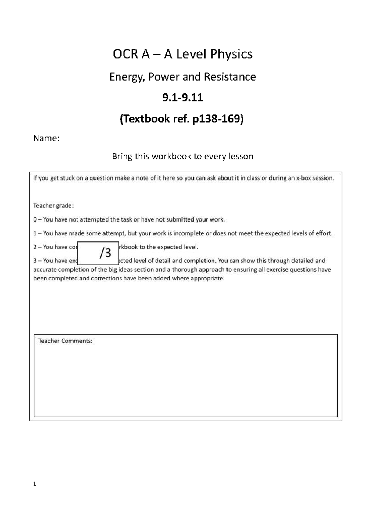 09 Energy, Power and Resistance Workbook for A Level Physics - Studocu