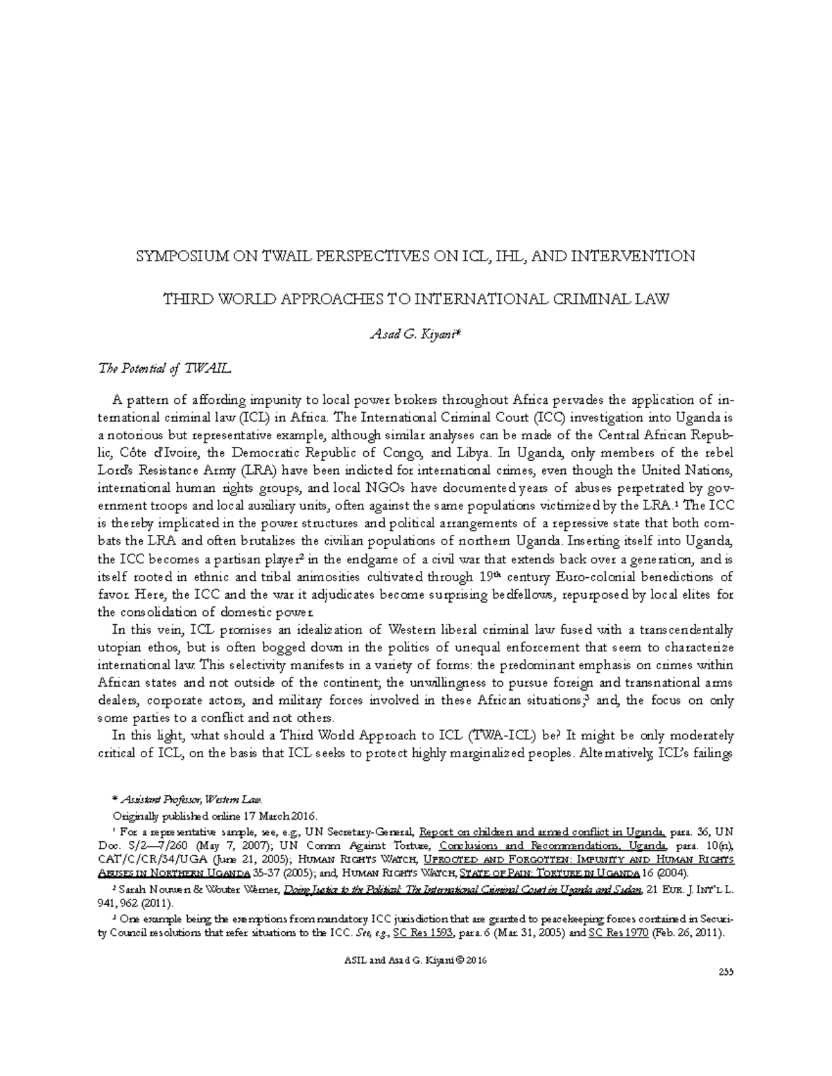 TWAIL Perspectives on ICL: A Critical Analysis of Global Governance ...