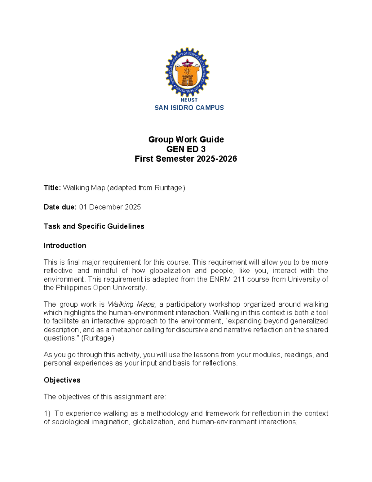 GEN ED 3 Final Project: Walking Map Group Work Guide - Studocu