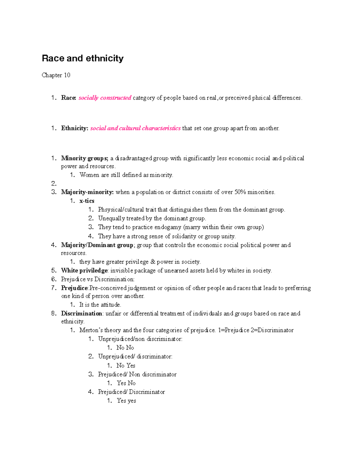 Race and Ethnicity - Lecture notes for Sociology - Race and ethnicity ...