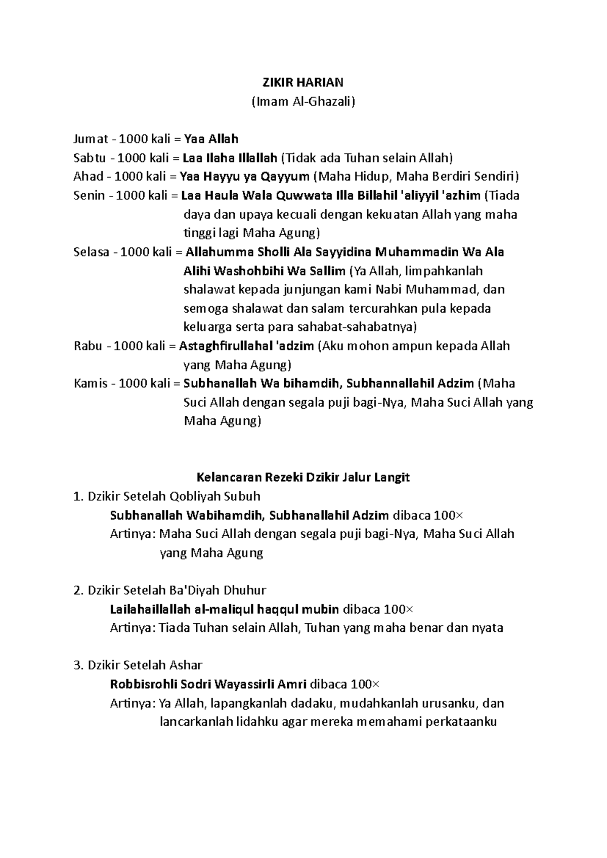 Amalan Zikir Harian: Panduan Dzikir Setiap Hari dalam Islam - Studocu