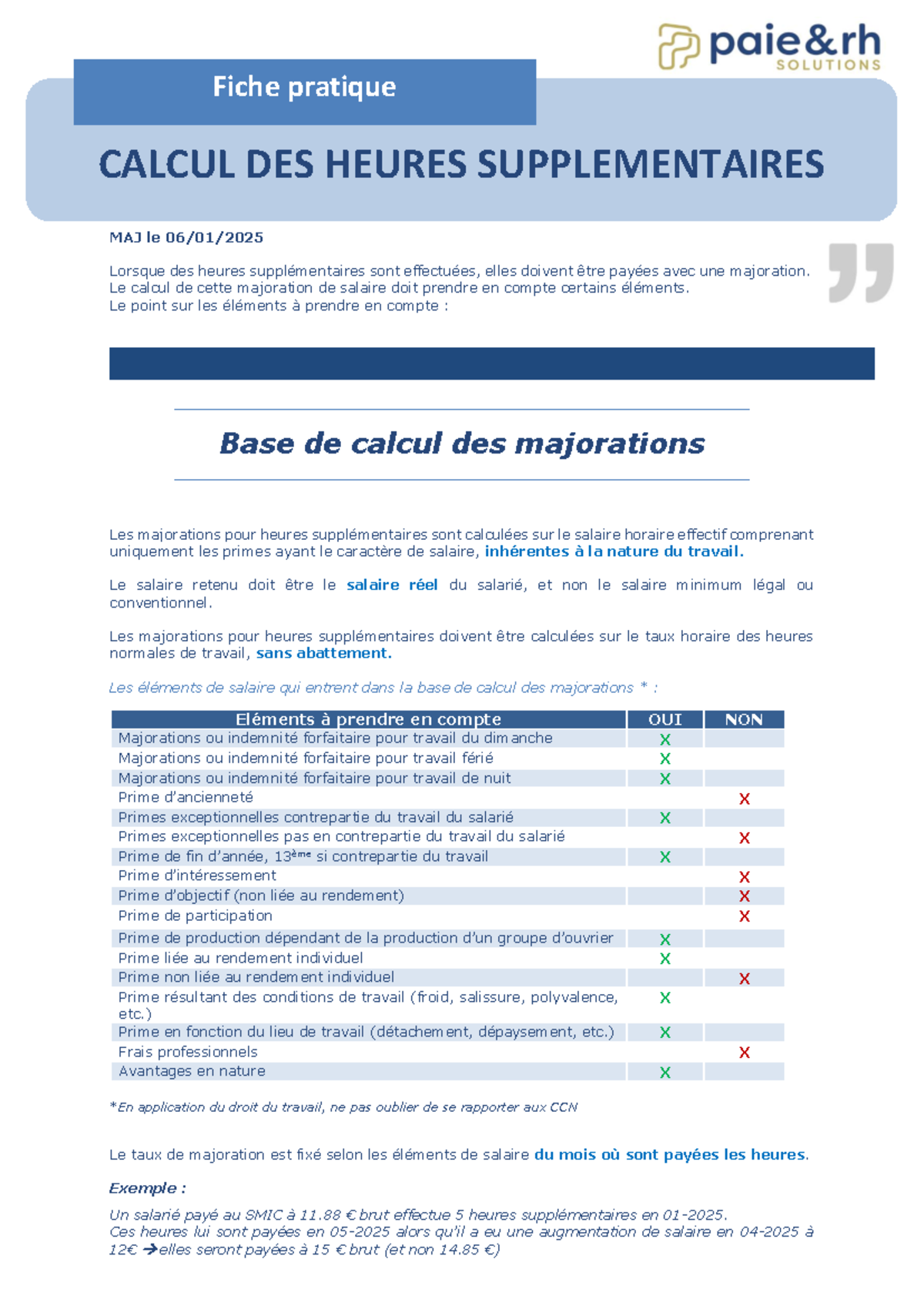 Fiche Pratique: Calcul des Heures Supplémentaires et Majoration - Studocu