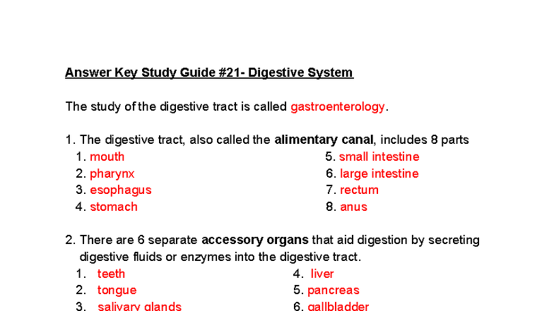 21 Answer Key Study Guide: Digestive System Overview - Studocu