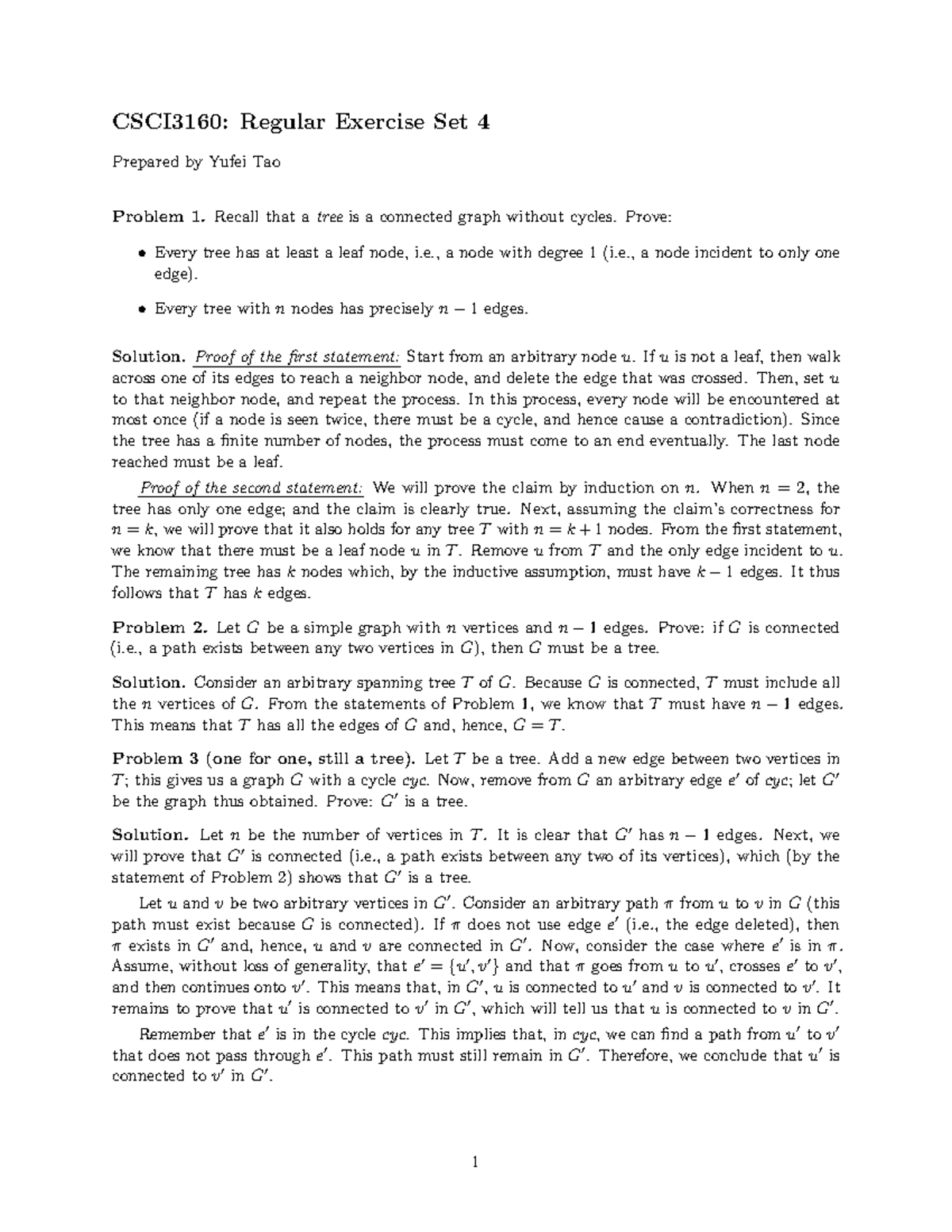 CSCI3160: Regular Exercise Set 4 Solutions by Yufei Tao - Studocu