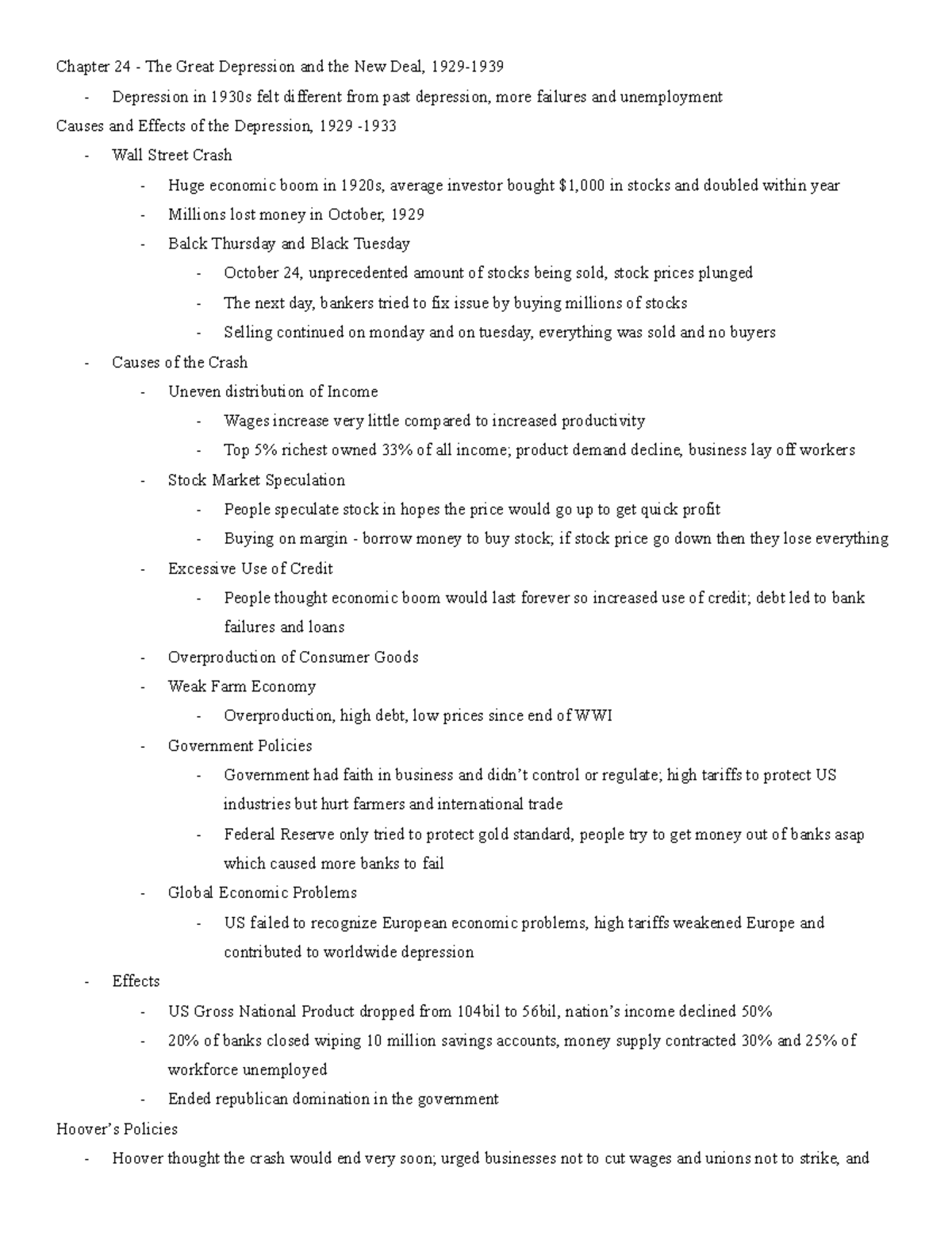 Apush Chapter 24 Notes - Chapter 24 - The Great Depression and the New ...