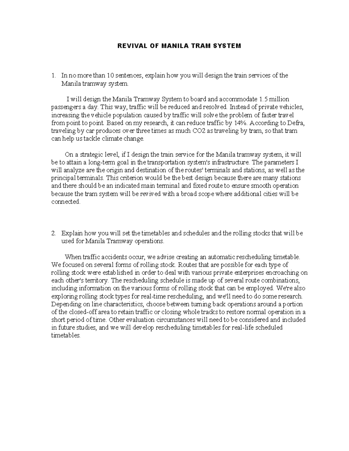06 Quiz 1: Designing the Manila Tram System for Future Transportation ...