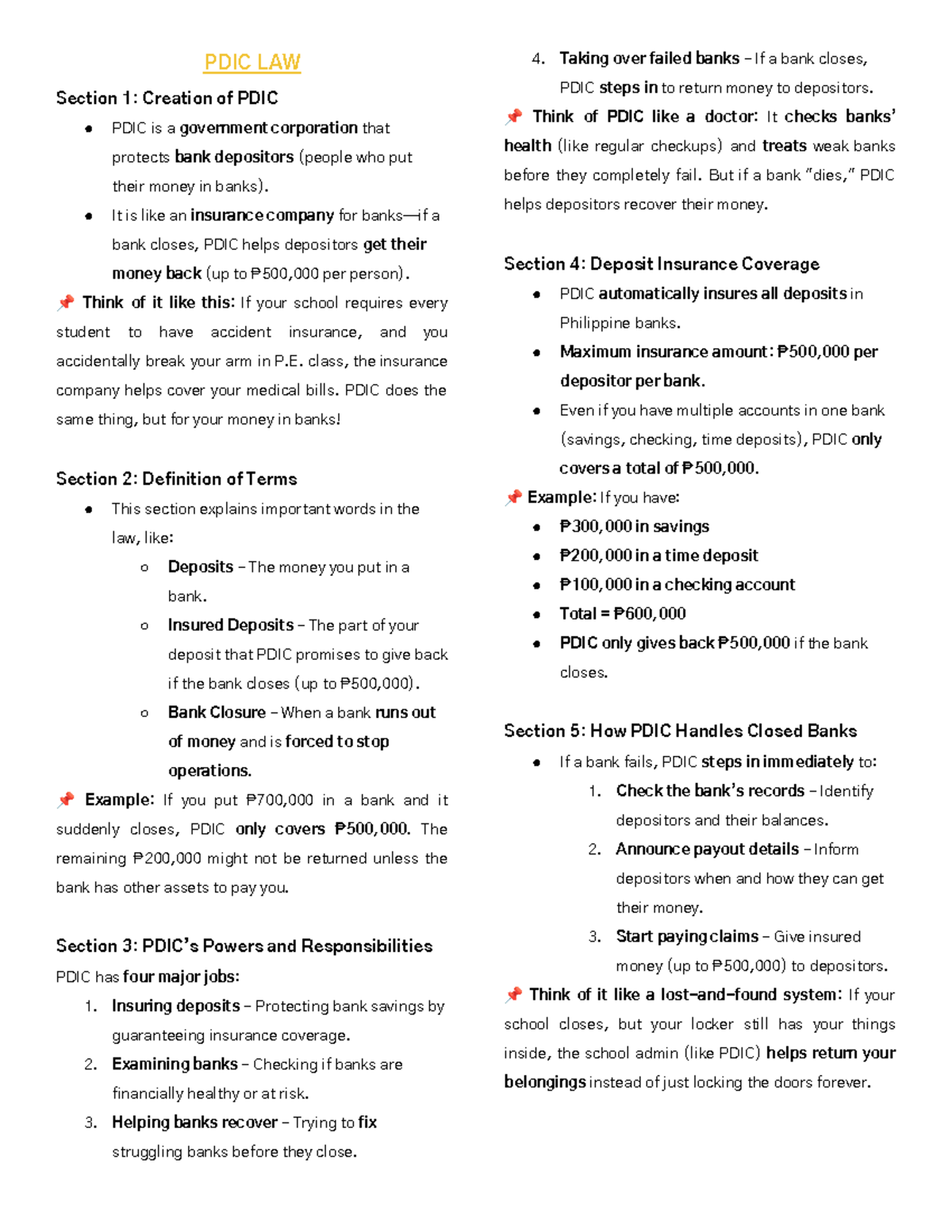 PDIC Summary Notes: Understanding Deposit Insurance and Bank Closure ...