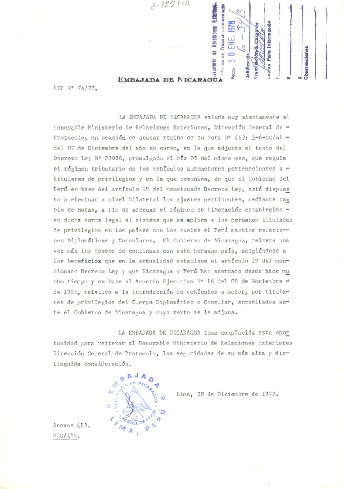 B-1221-A - Nota Diplomática sobre Régimen de Vehículos 1978 - Studocu