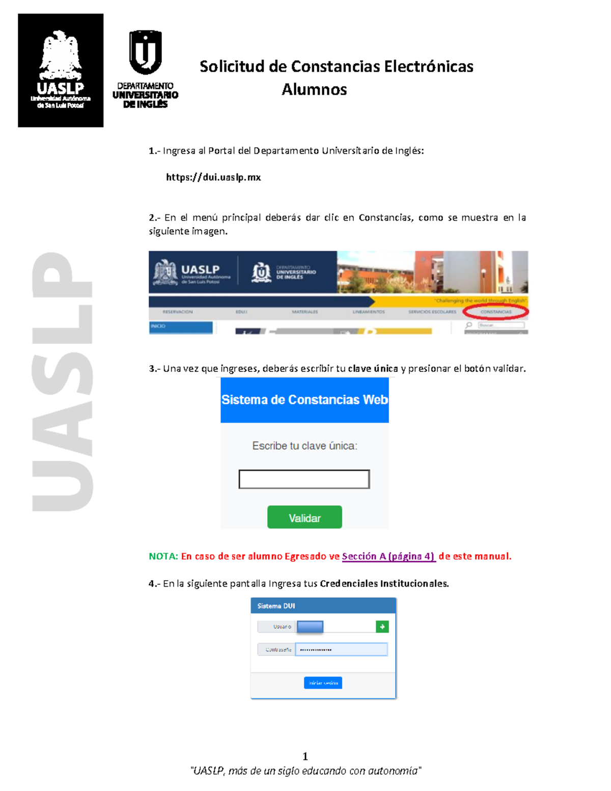 Guía para Solicitar Constancias Electrónicas - DUI UASLP 2023 - Studocu