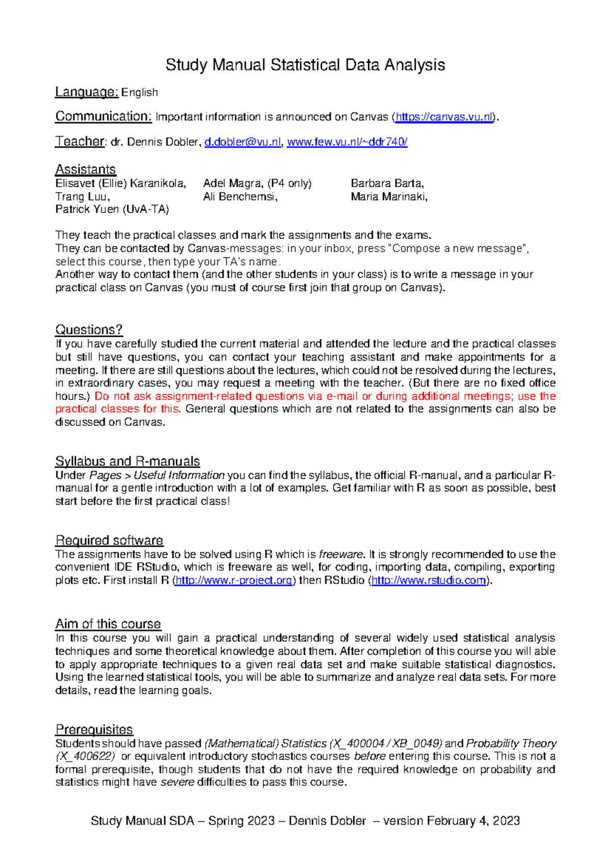 Study Manual for Statistical Data Analysis (SDA-101) - Studeersnel
