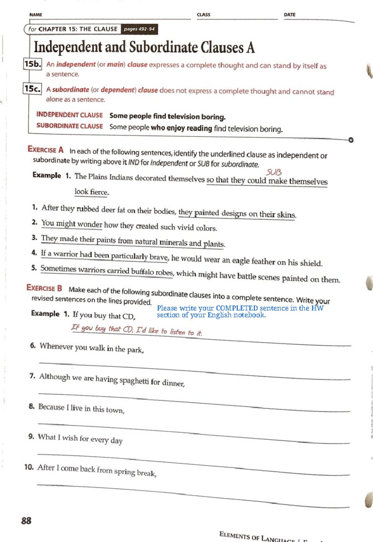 Homework 9: Chapter 15 - The Clause (Independent & Subordinate) - Studocu