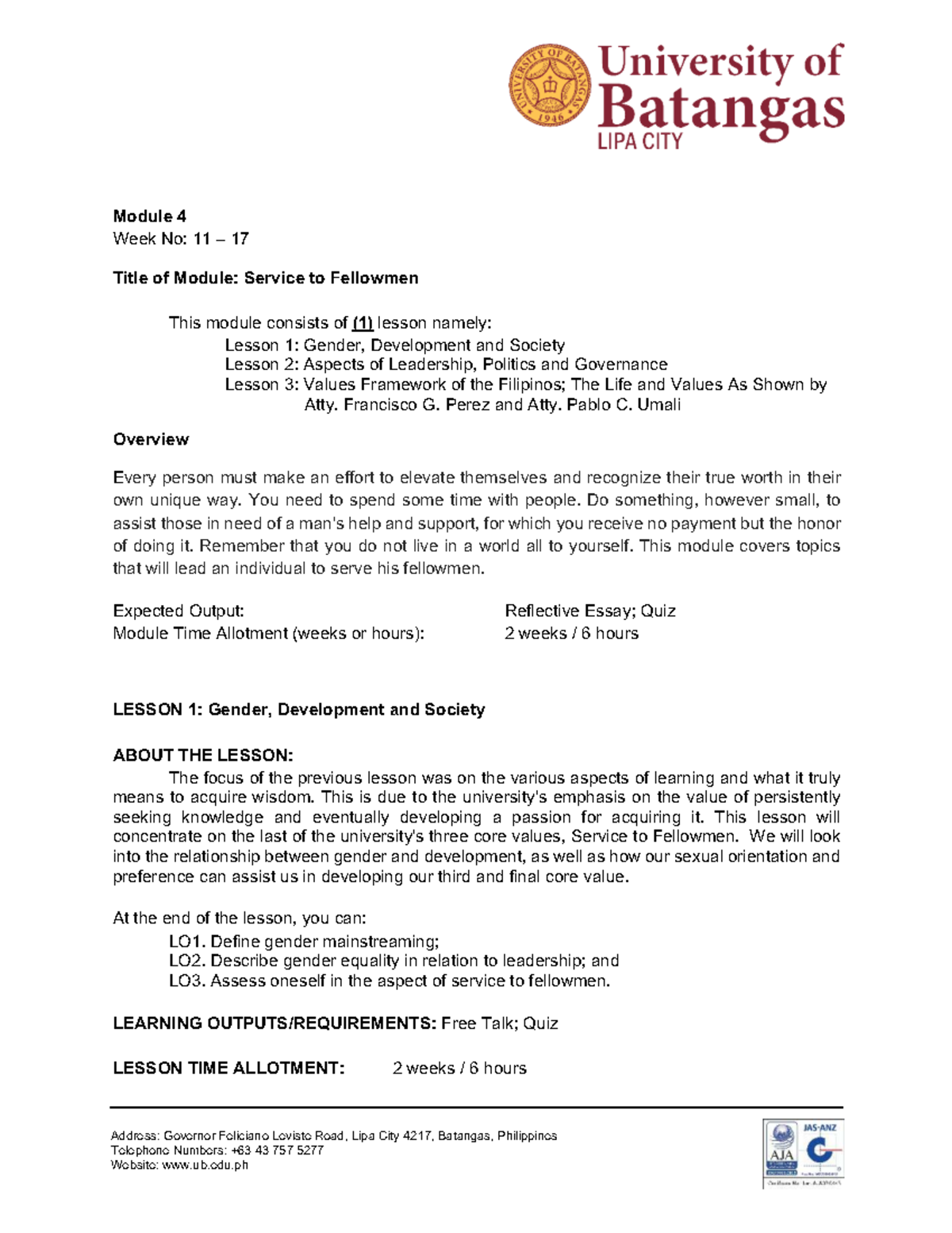 UB Core Values Module 4: Service to Fellowmen and Leadership Insights ...