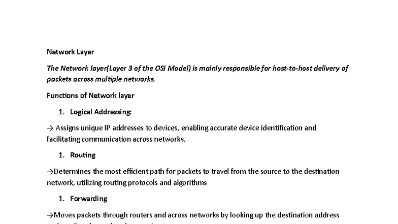 Network Layer Overview - CNS 3rd Unit Notes - Studocu