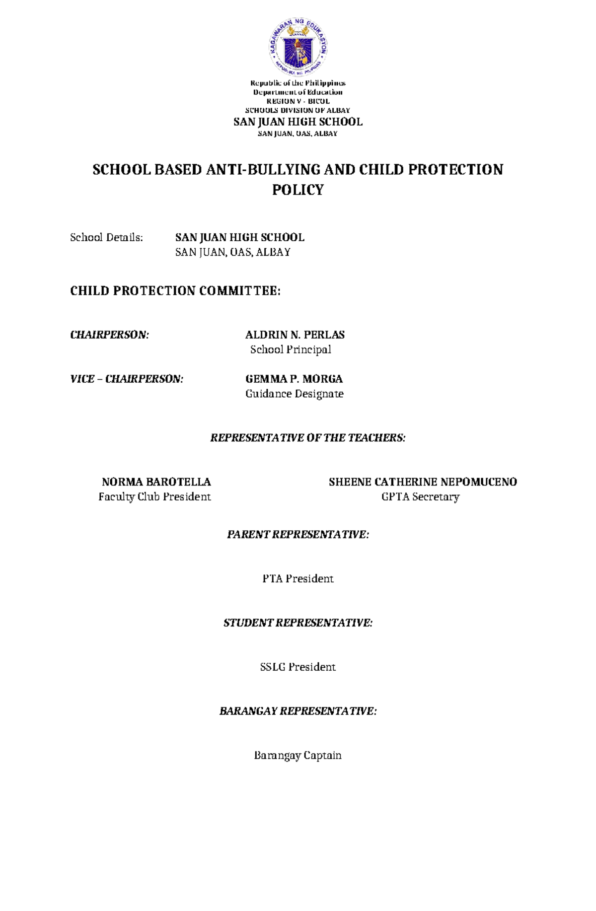Child Protection Policy - SJHS: Safeguarding Students' Welfare - Studocu