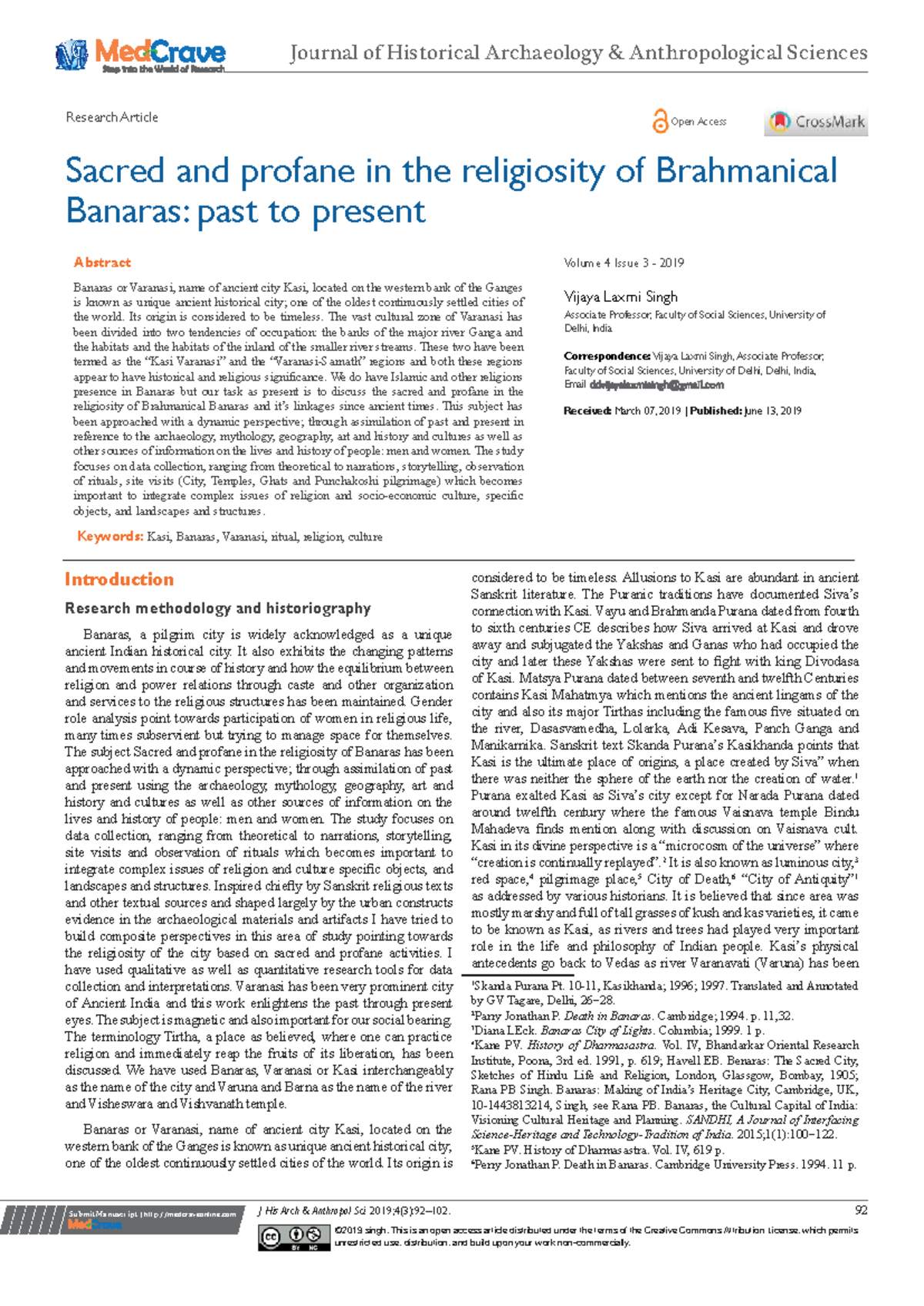 J His Arch Anthropol Sci: Sacred and Profane in Brahmanical Banaras ...