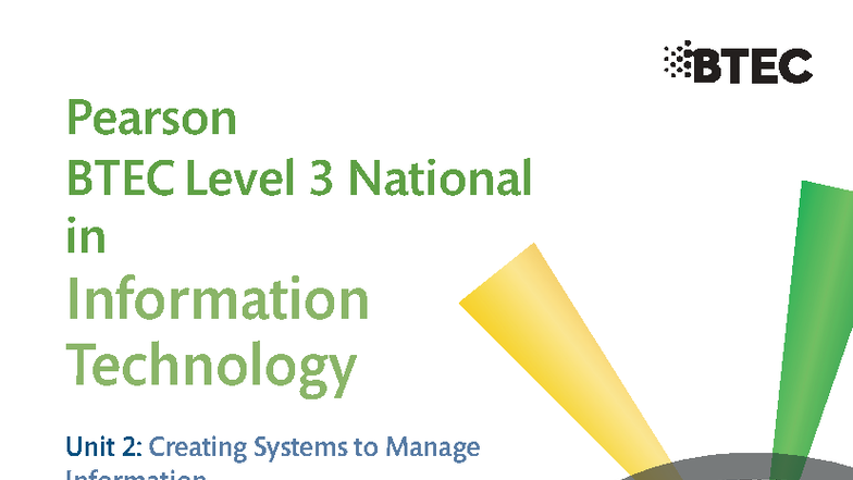 BTEC L3 IT 31761H Unit 2: Creating Systems to Manage Info SAMs - Studocu